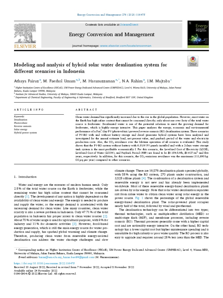 Modeling And Analysis Of Hybrid Solar Water Desalination System For