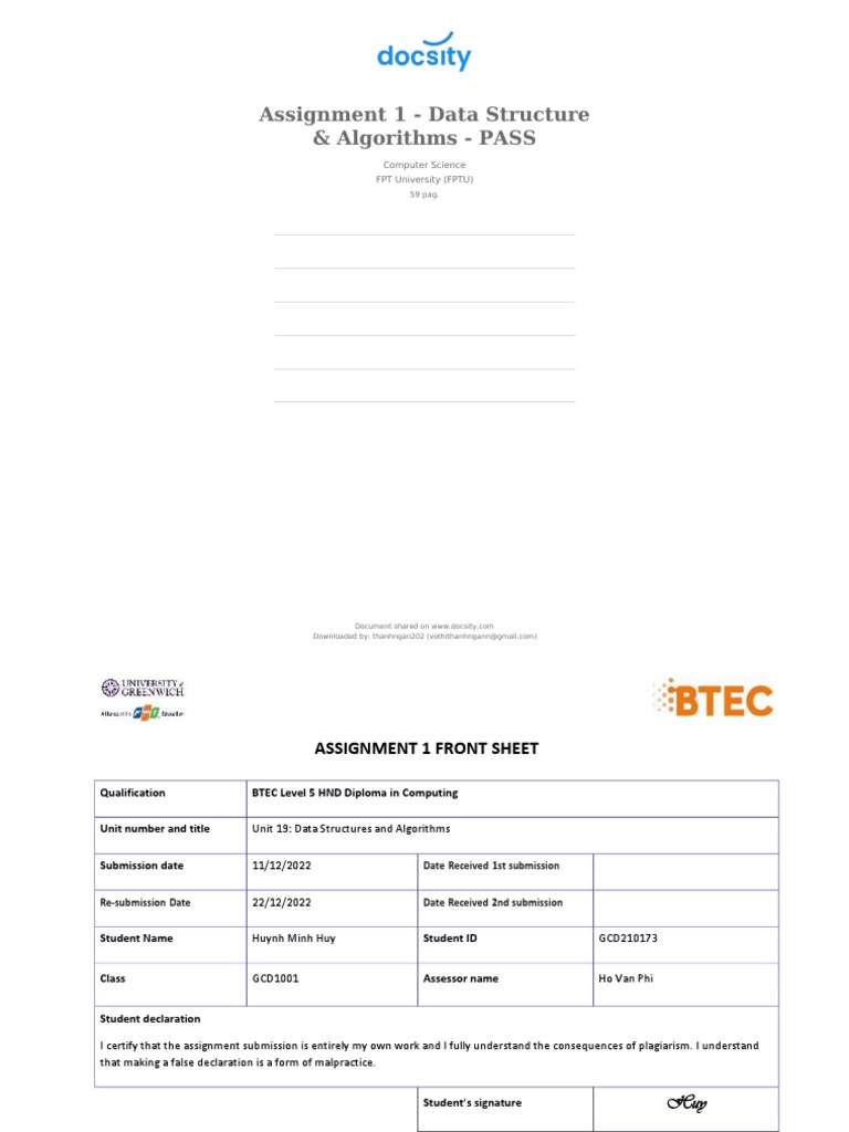 docsity-assignment-1-data-structure-algorithms-pass | PDF