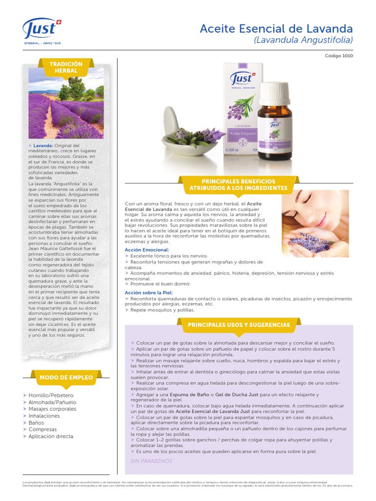 Aceite - Lavanda JUST | PDF | Lavandula | Medicina CLINICA