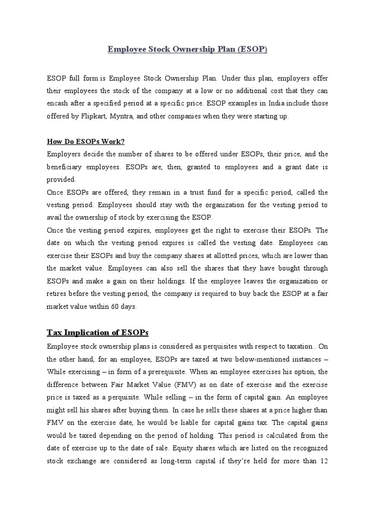 Employee Stock Ownership Plan (Esop) : How Do Esops Work? | PDF | Stocks | Vesting
