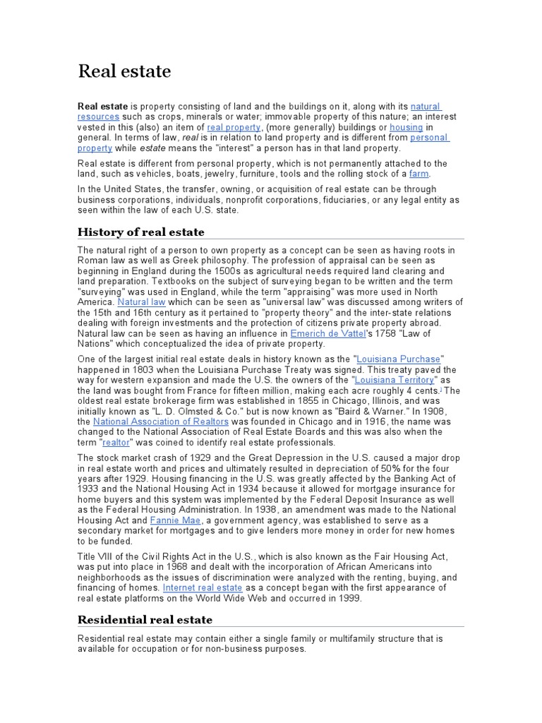 History of Real Estate | PDF | Real Estate | Home