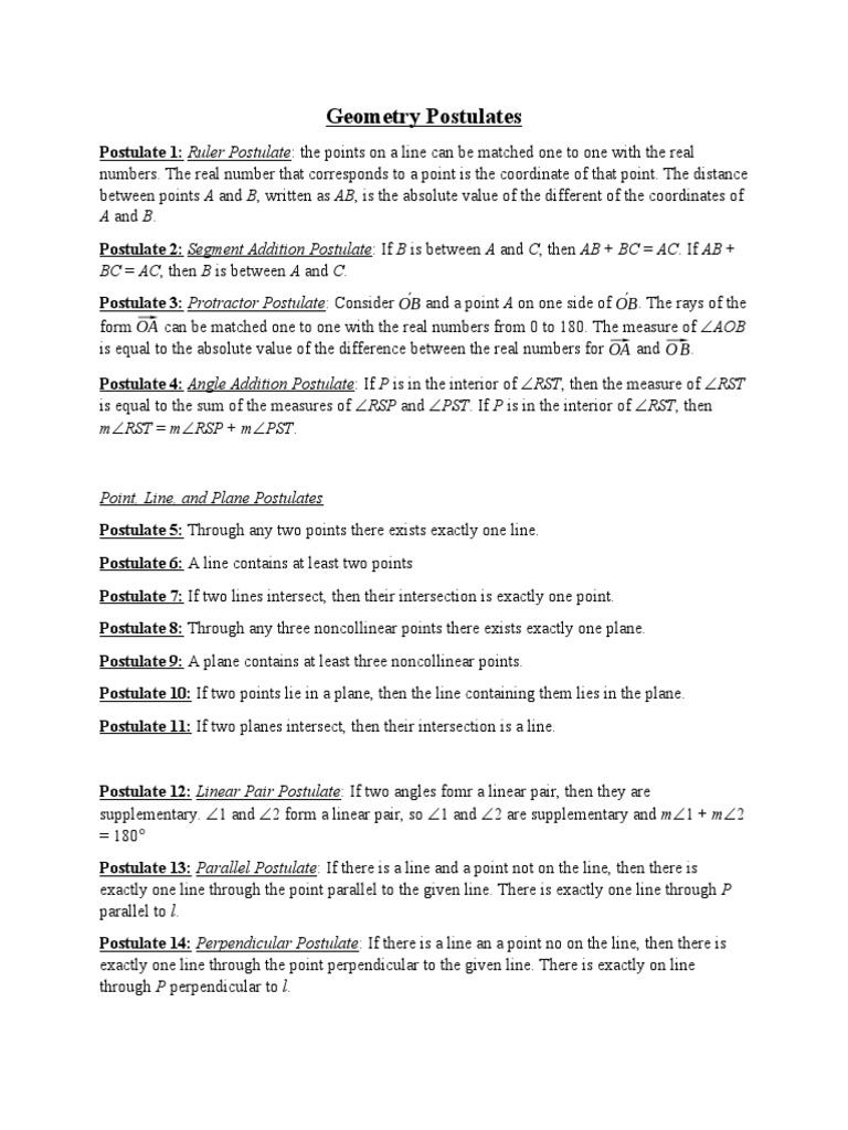 Geometry Postulates Overview | PDF | Line (Geometry) | Elementary ...