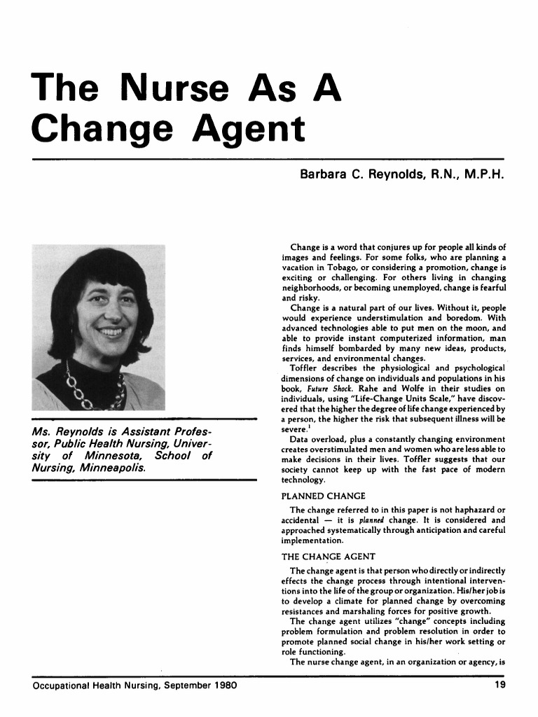 Nurse As A Change Agent | PDF | Attitude (Psychology) | Nursing