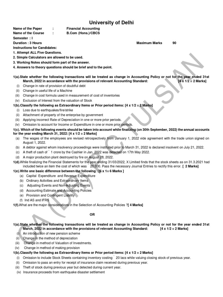 FA Sample Paper | PDF | Debits And Credits | Expense