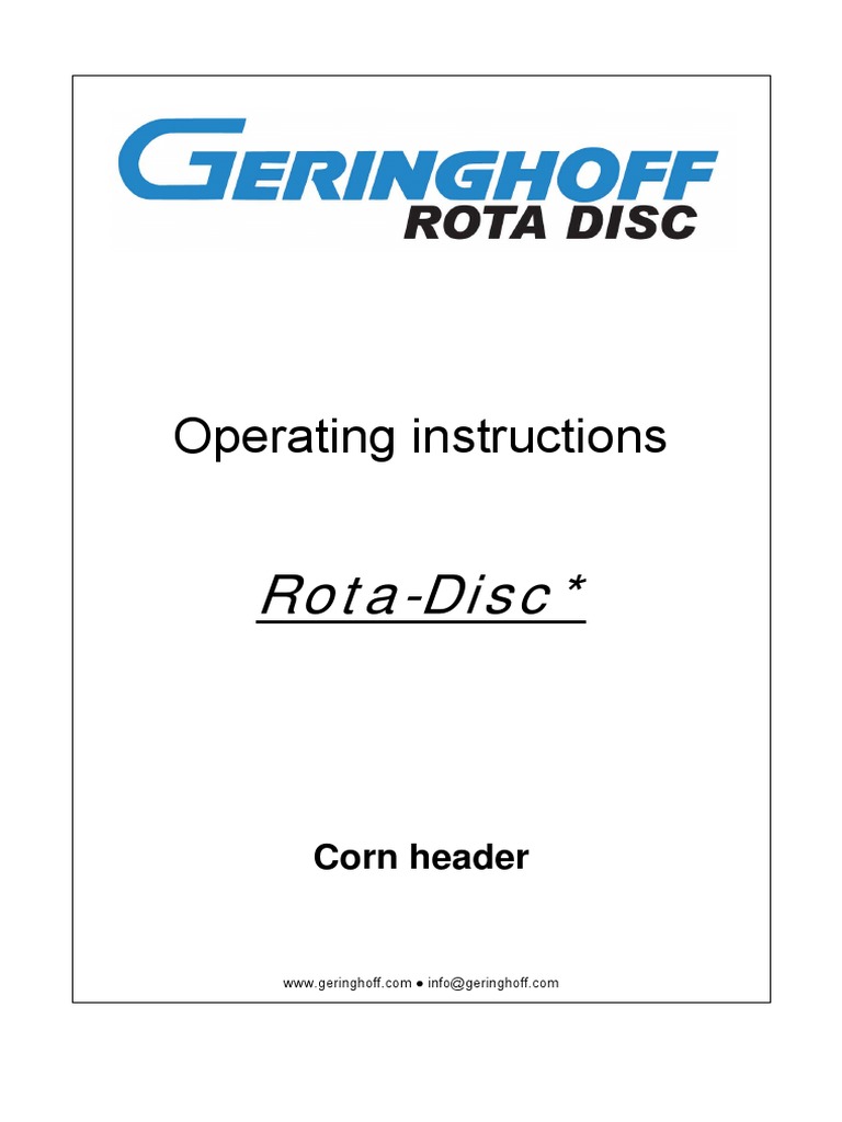 Rota-Disc Corn Header Operating Manual | PDF | Valve | Screw