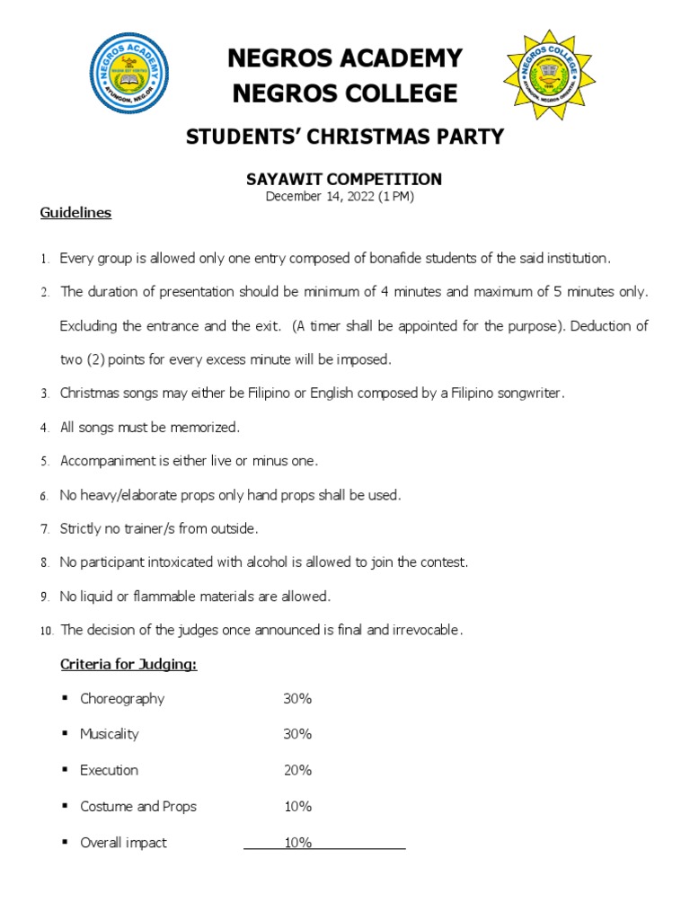 Sayawit Guidelines and Criteria | PDF
