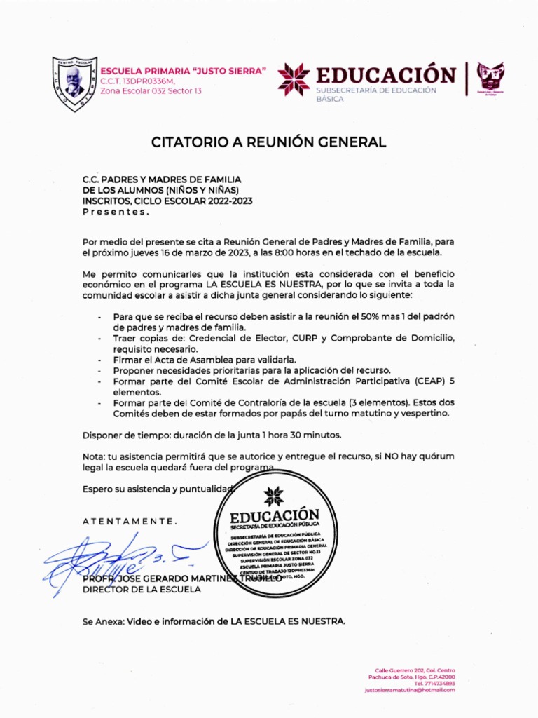 Citatorio para Padres de Familia | PDF