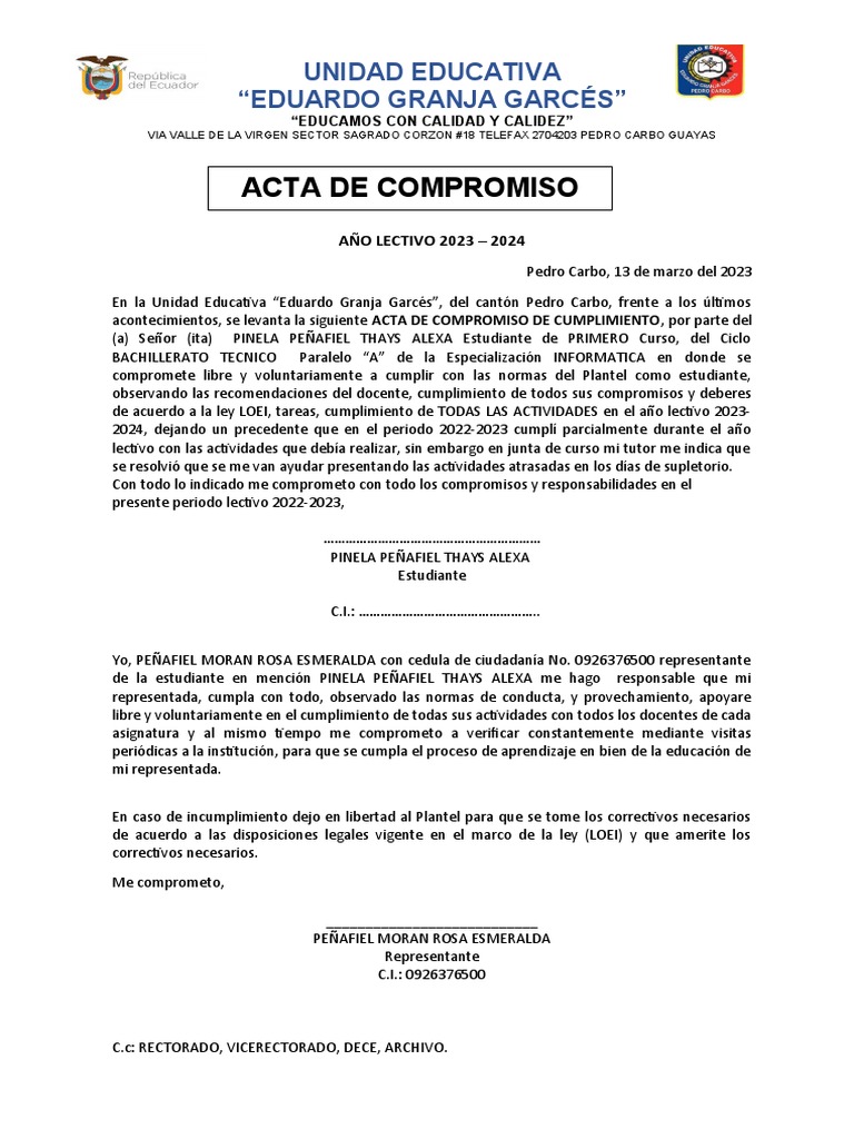 Actas de Compromiso 2024 | PDF