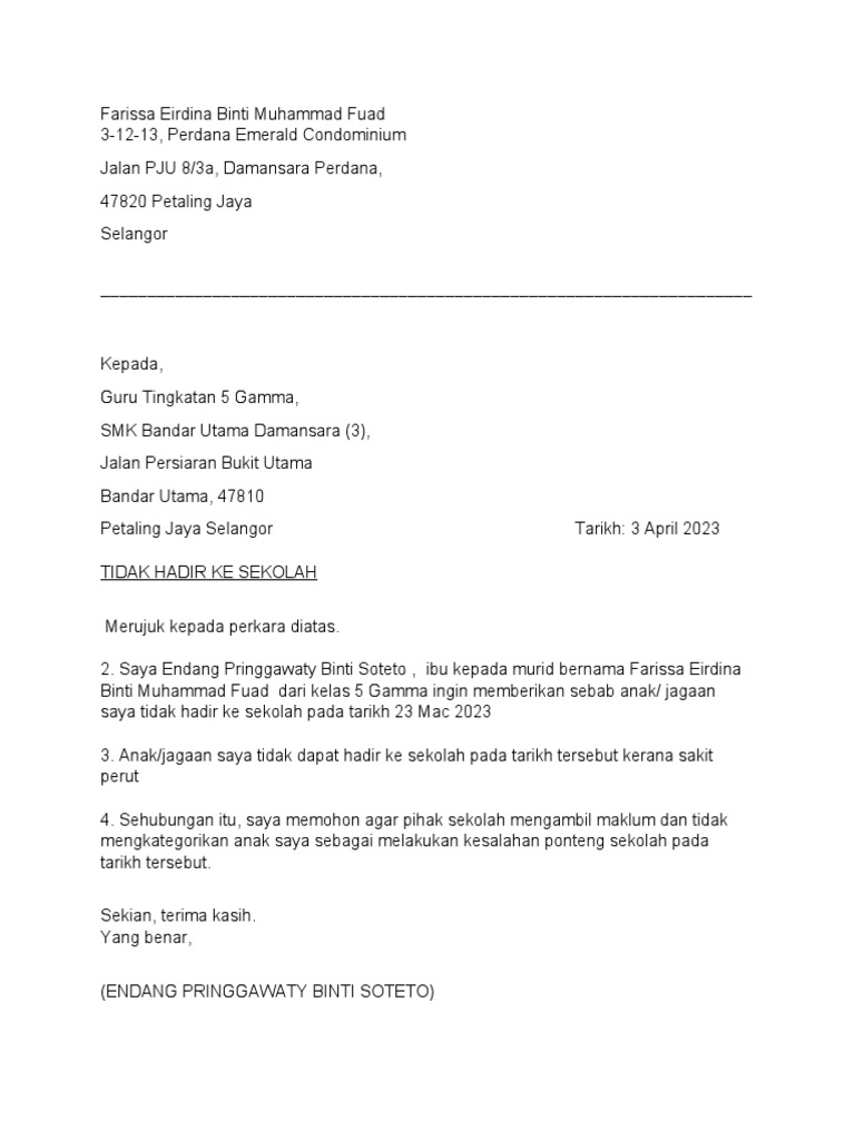 Contoh Surat Cuti Sakit | PDF