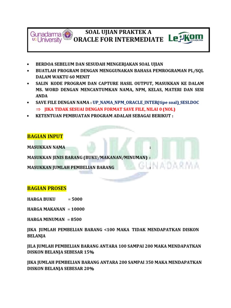 Soal Ujian Praktek-Oracle Intermediate - Versi A | PDF | Bisnis | Komputer