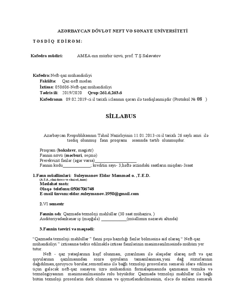 Sillabus: (A.S.A., Elmi DƏRƏCƏ VƏ Elmi Ad, Imza) | PDF