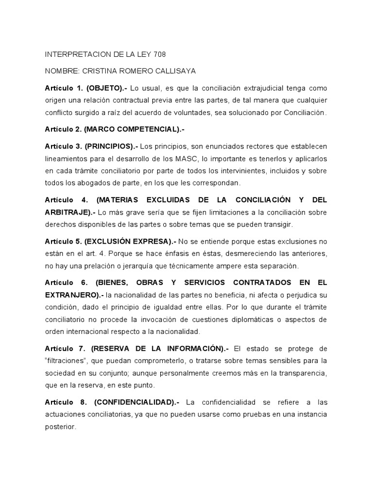 Analisis de La Ley 708 | PDF | Arbitraje | Justicia