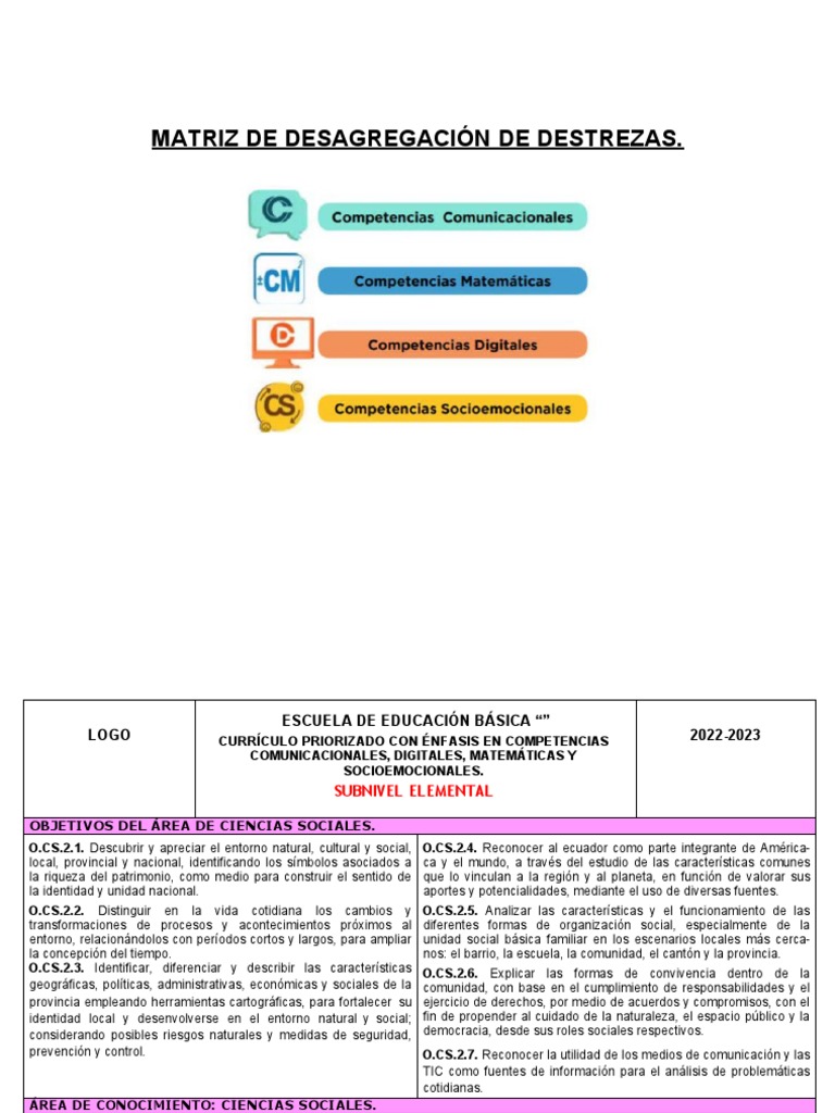 Matriz de Desagregación CCSS | PDF | Familia | Ecuador