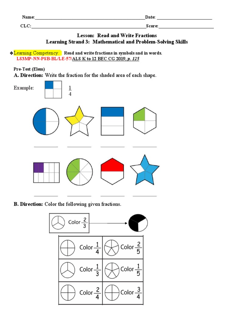 Read and Write Fractions Lesson Plan | PDF