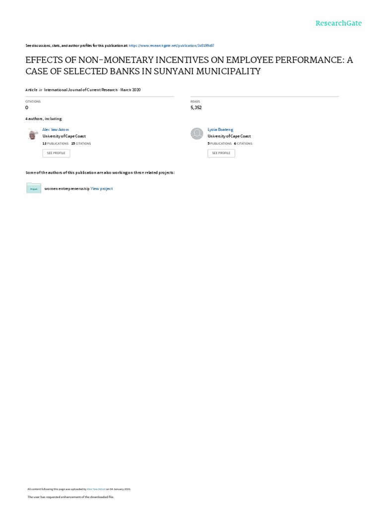 Effects of Non-Monetary Incentives On Employee Performance: A Case of ...