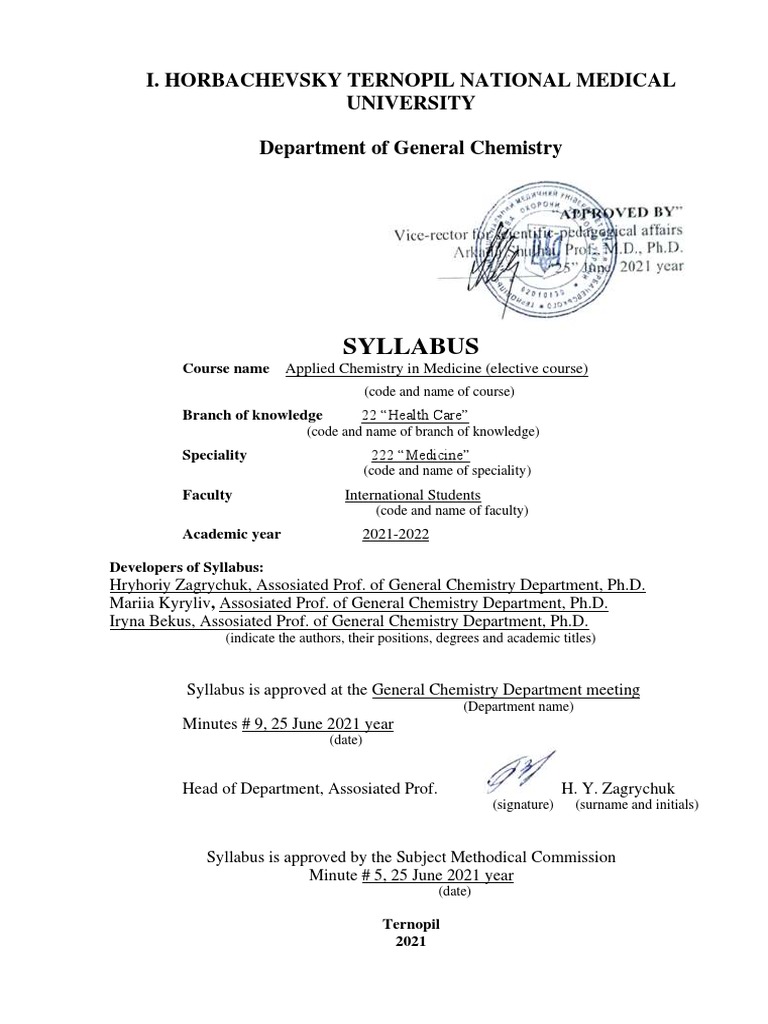 Applied Chemistry in Medicine (Elective Course) | PDF | Drug Metabolism ...