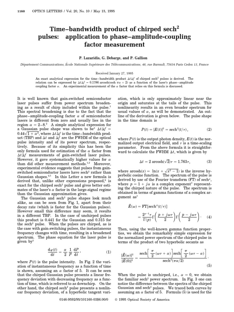 Measuring Laser Phase-Amplitude Coupling with Chirped Sech2 Pulses ...