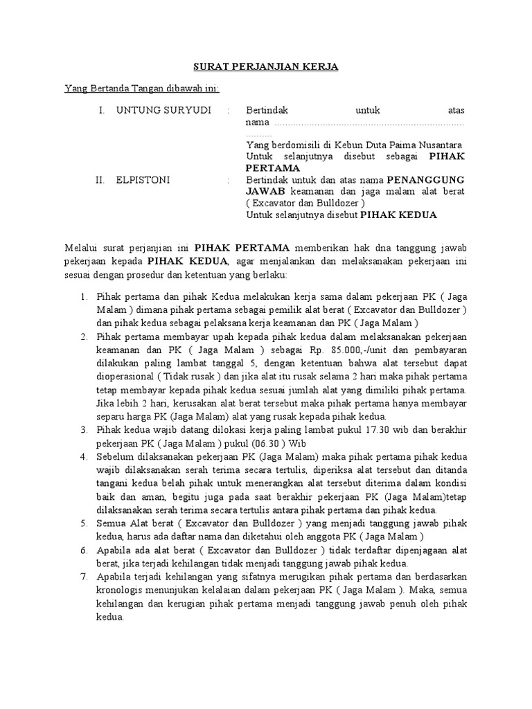 SURAT PERJANJIAN KERJA | PDF