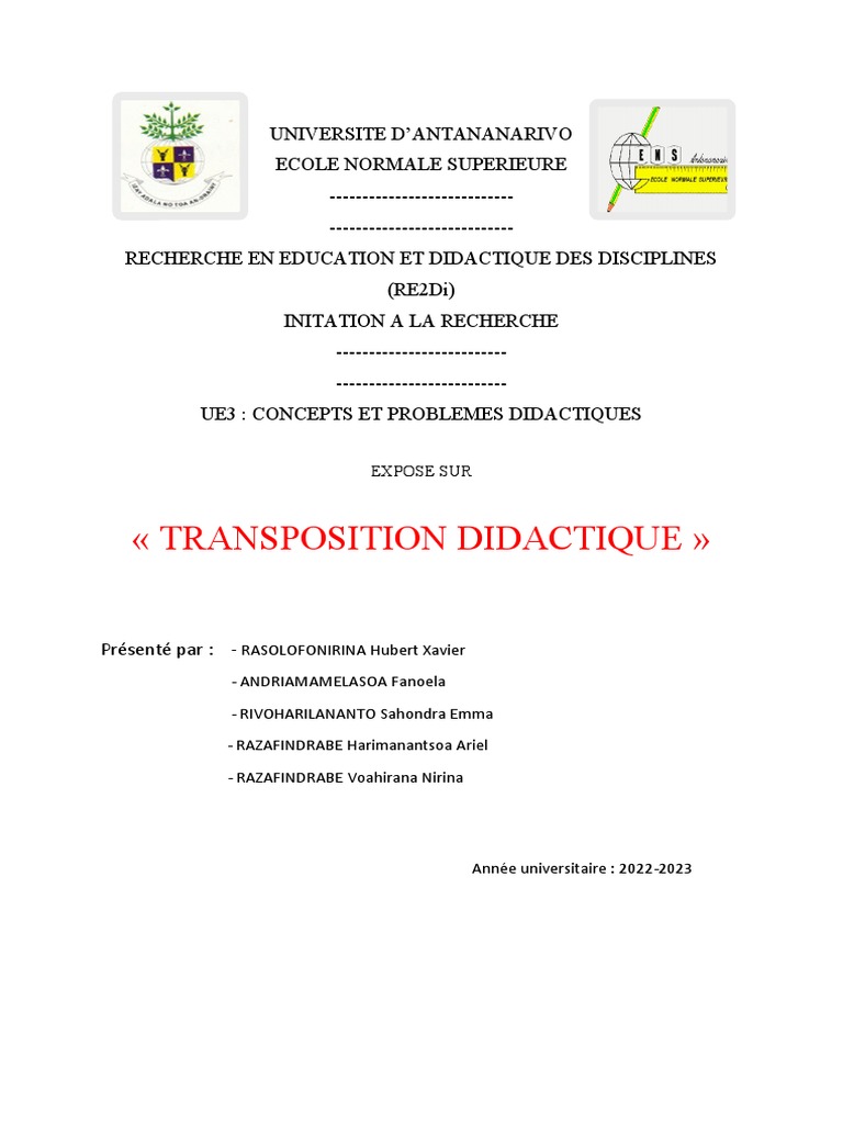 Transposition Didactique | PDF | Enseignement | Cognition