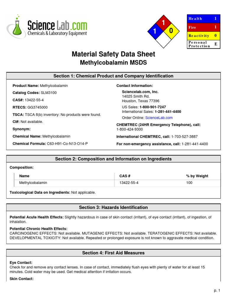 MSDS Main Methylcobalamin | PDF