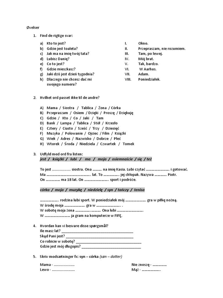 Basic Polish - Exercises | PDF