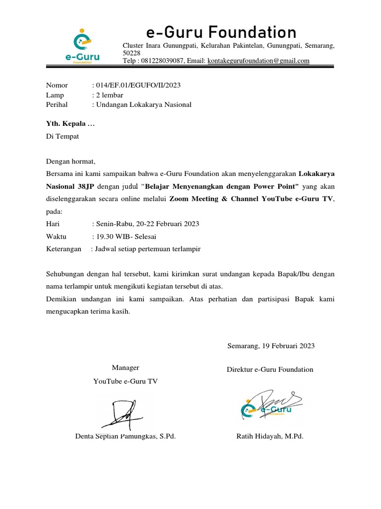 E-Guru Foundation: Yth. Kepala | PDF