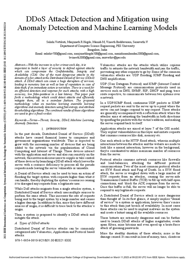 DDoS Attack Detection and Mitigation Using Anomaly Detection and ... DDoS Attack Detection and Mitigation Using Anomaly Detection and ...