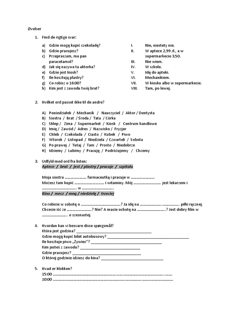 Basic Polish Exercises 2 | PDF