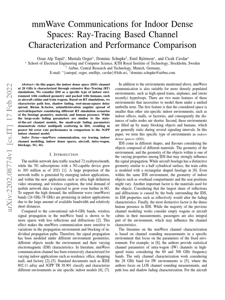 Mmwave Communications For Indoor Dense Spaces: Ray-Tracing Based Channel Characterization and ...