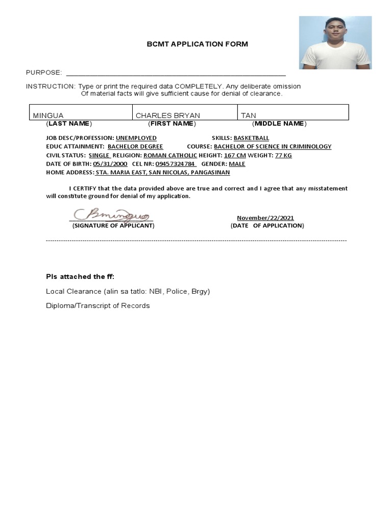 BCMT Application Form | PDF