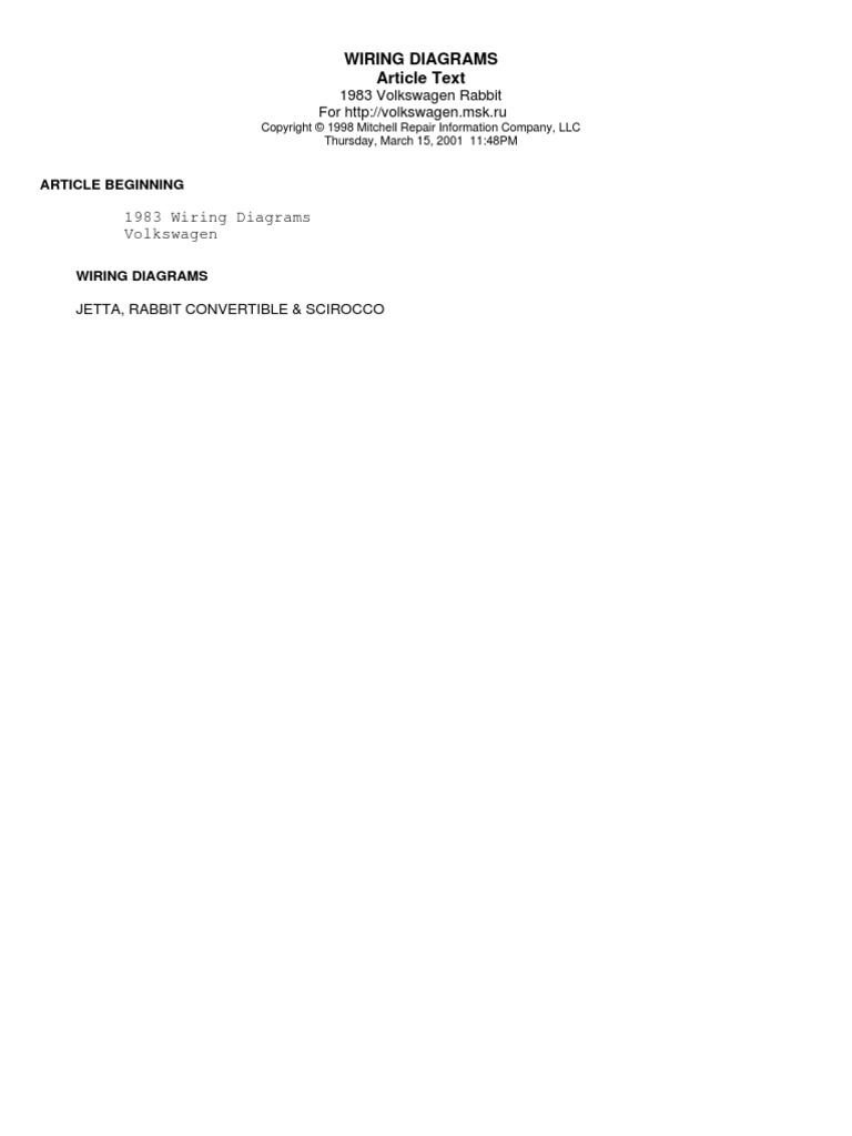 Wiring Diagram VW Golf 1 Rabit | PDF