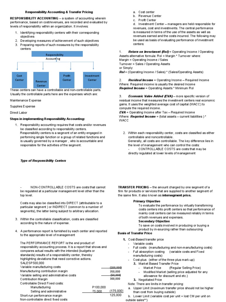 Responsibility Accounting | PDF | Income | Cost
