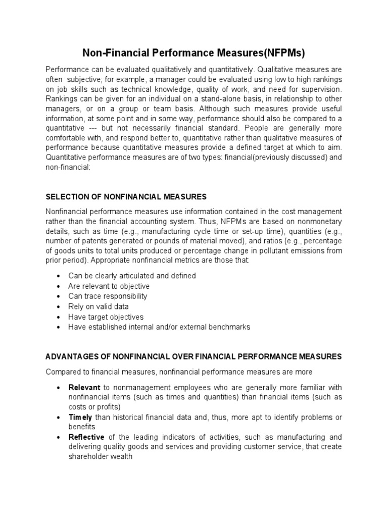 Nonfinancial Performance Measures and Balanced Scorecard | PDF | Salary ...
