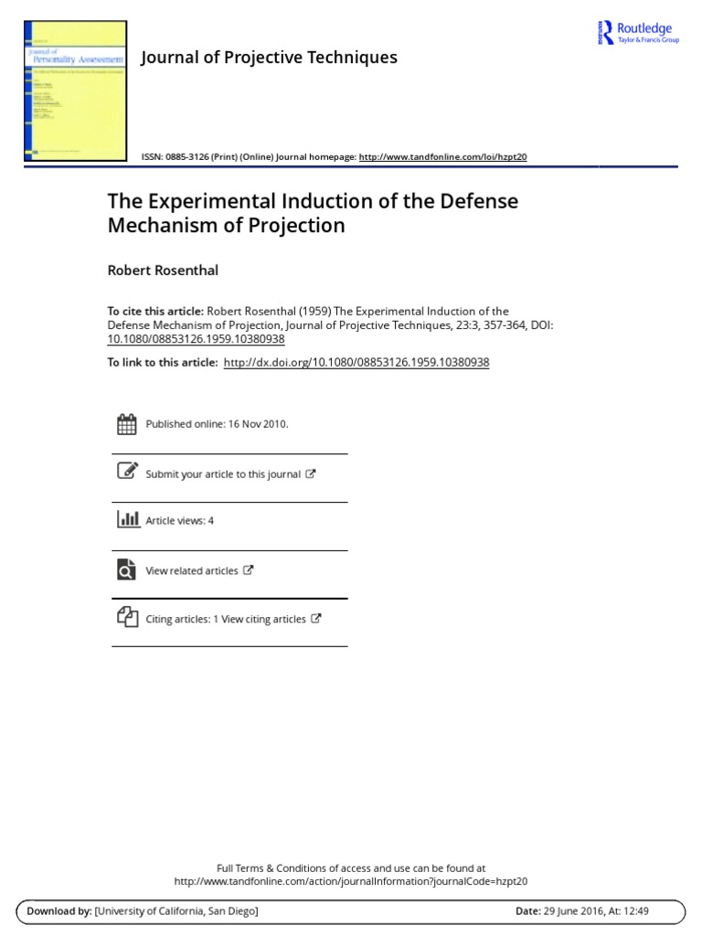 The Experimental Induction of The Defense Mechanism of Projection | PDF | Experiment | Failure