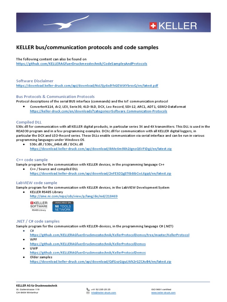 KELLER Bus Communication Protocols and Code Samples | PDF | Visual ...