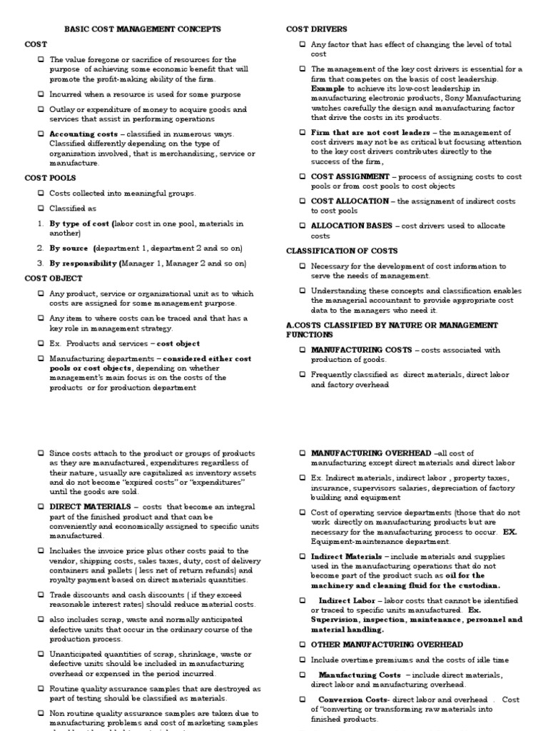 Cost Management Concepts: Classifying and Assigning Costs for Effective Decision Making | PDF