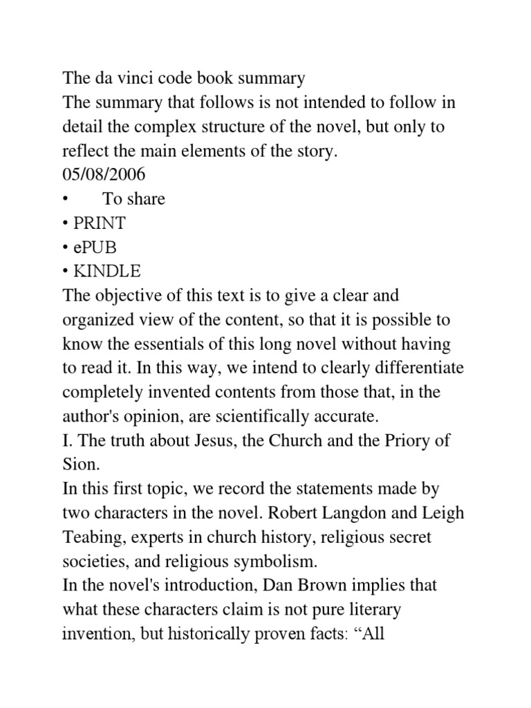 The Da Vinci Code Book Summary | PDF | Religion & Spirituality