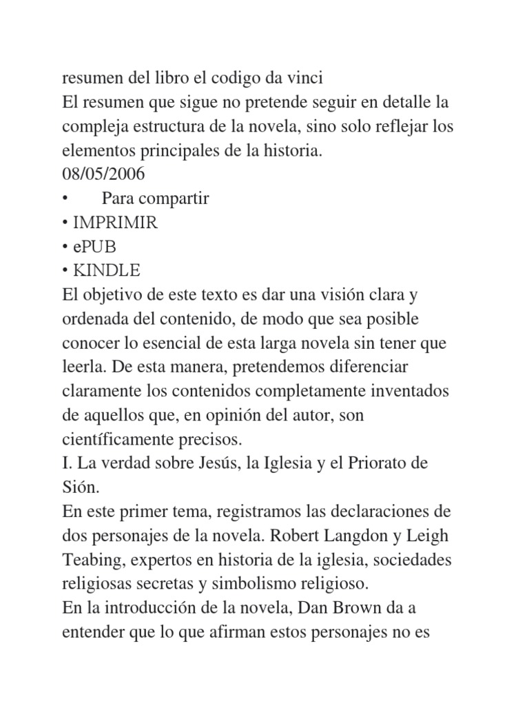 Resumen Del Libro El Codigo Da Vinci | PDF
