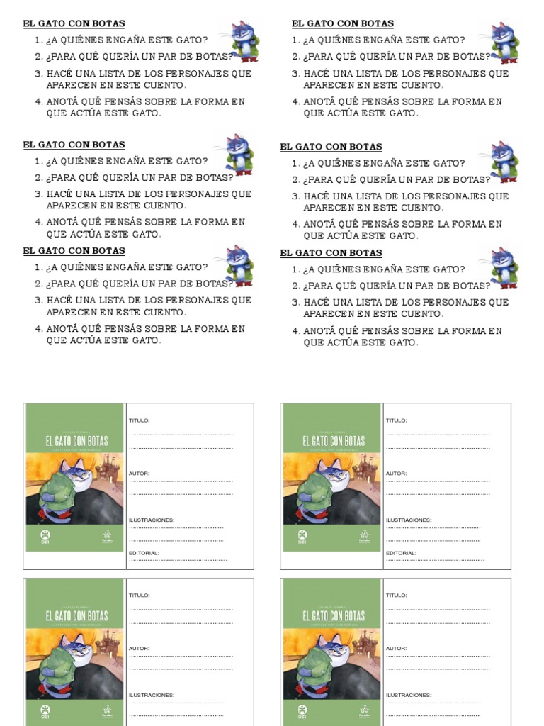 Actividades del Gato con Botas | PDF | Artes del Lenguaje y Comunicación