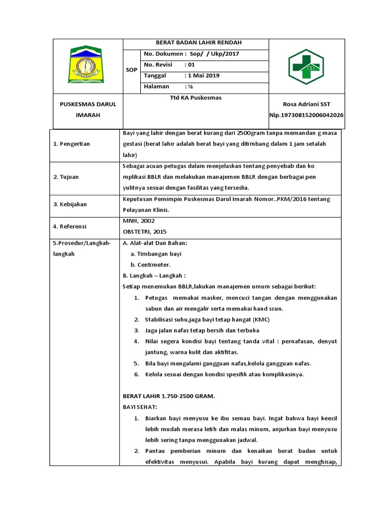 SOP BBLR + Daftar Tilik Yes | PDF | Kesehatan Holistik