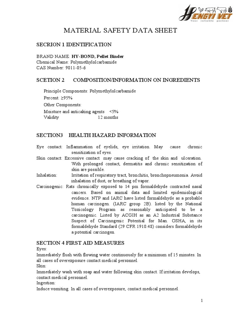 MSDSofHY-BOND REVISAR | PDF | Personal Protective Equipment | Formaldehyde