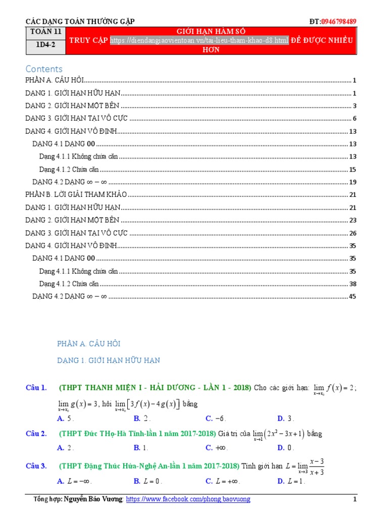 Giới Hạn Hàm Số TRUY CẬP https://diendangiaovientoan.vn/tai-lieu-tham-khao-d8.html ĐỂ ĐƯỢC NHIỀU ...