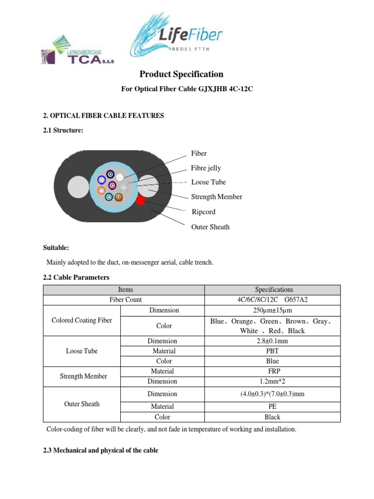 Optical Fiber Cable Specification | PDF | Optical Fiber | Manufactured ...