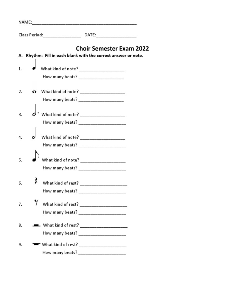 Choir Semester Exam 2022 Template | PDF | Musical Notation | Pitch (Music)