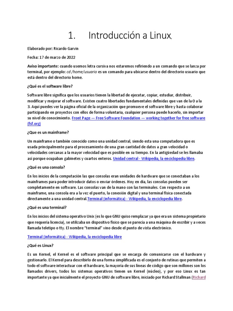 Introducción A Linux | PDF | Interfaz de línea de comando | Software libre