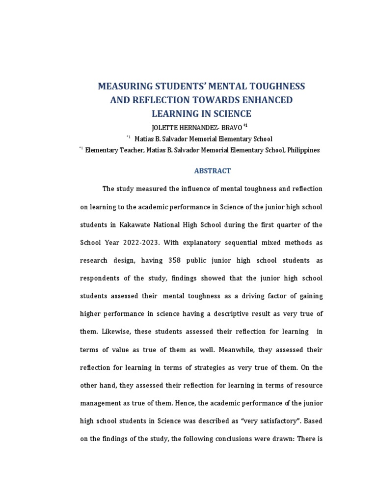 Mental Toughness & Reflection in Science | PDF | Motivational | Motivation