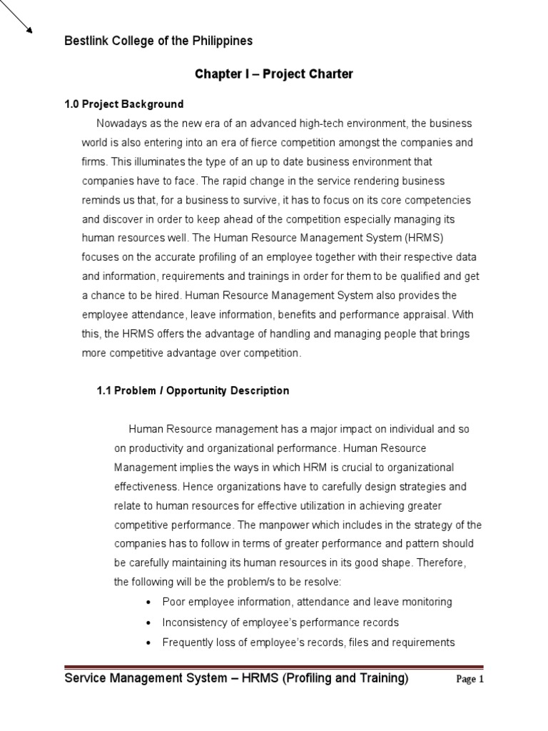 Bestlink College of The Philippines: Chapter I - Project Charter | PDF ...