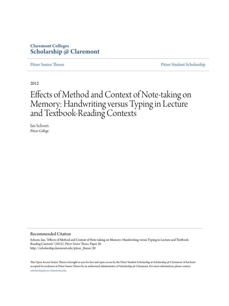 Effects of Method and Context of Note-Taking On Memory - Handwriti ...