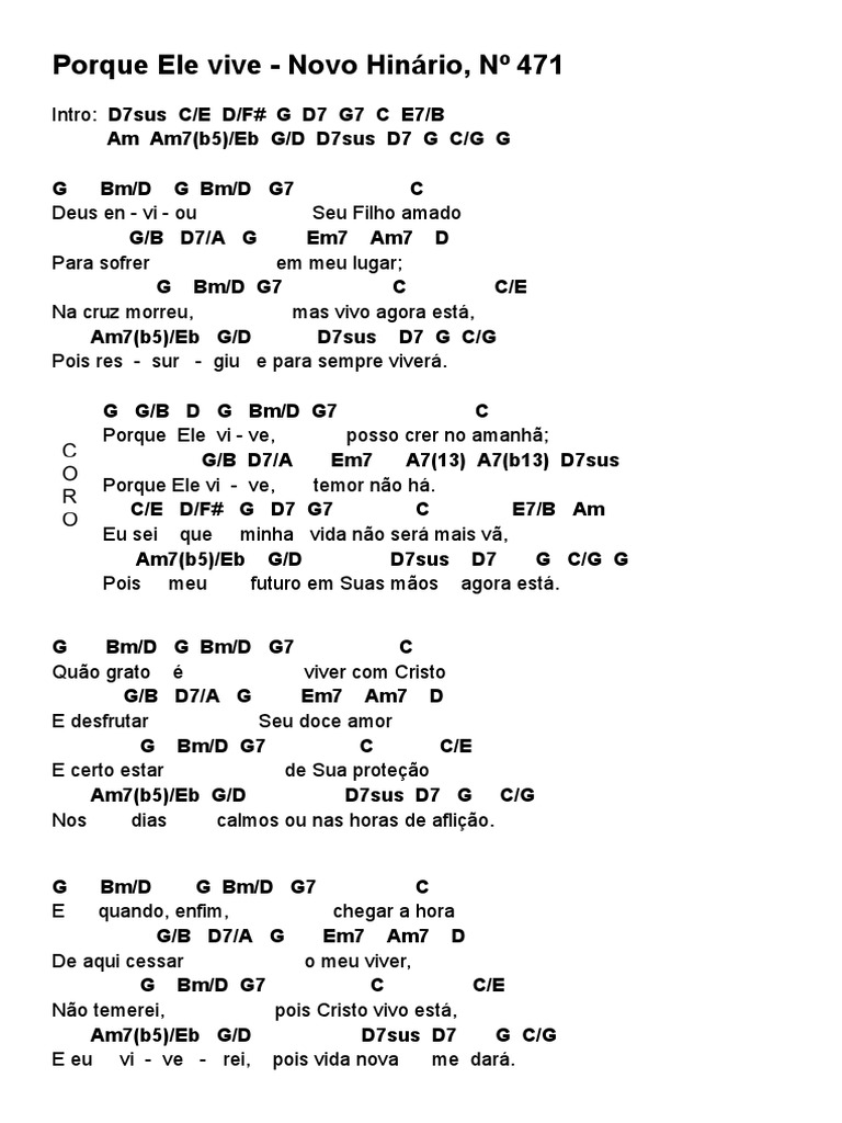 Porque Ele Vive - Novo Hinário Adventista, #471 | PDF
