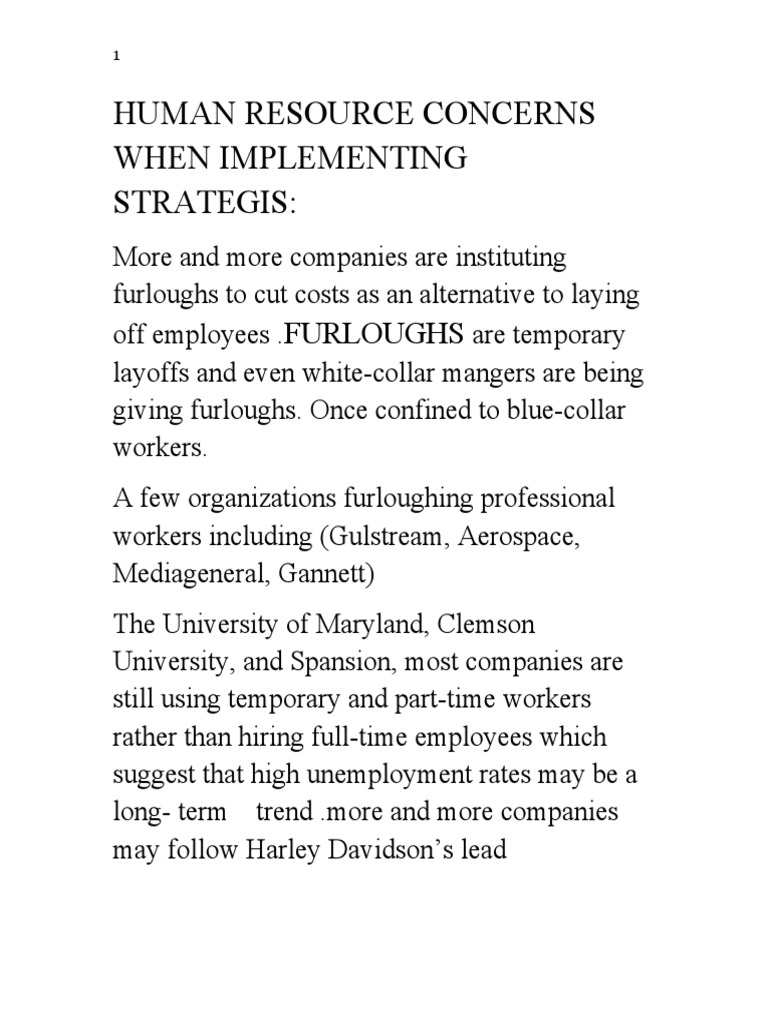 Human Resource Concerns When Implementing Strategis:: Furloughs | PDF ...